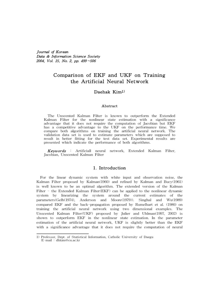 Comparison of EKF and UKF On Training | PDF | Kalman Filter | Applied Mathematics