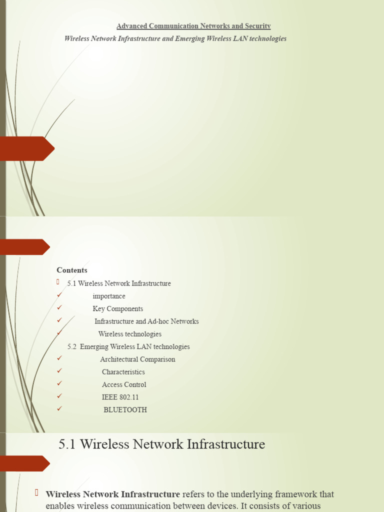 Wireless Network Infrastructure and Emerging Wireless LAN Technologies ... Wireless Network Infrastructure and Emerging Wireless LAN Technologies ...