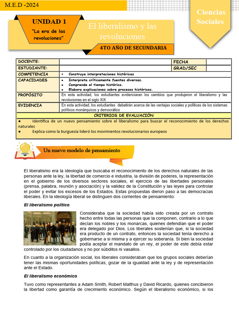 Ficha de Actividad CCSS 4° - Semana 2-1 | PDF | Liberalismo | Democracia