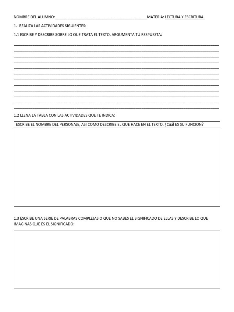 Actividades de Lectura y Escritura | PDF