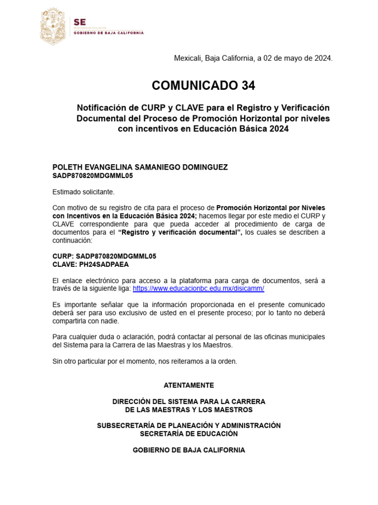 Comunicado Usuarios y Contraseñas PH 2024 Carga Documentos | PDF