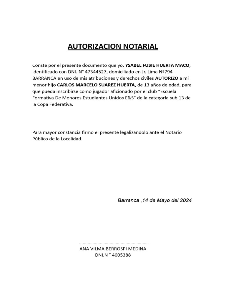 Autorizacion Notarial | PDF