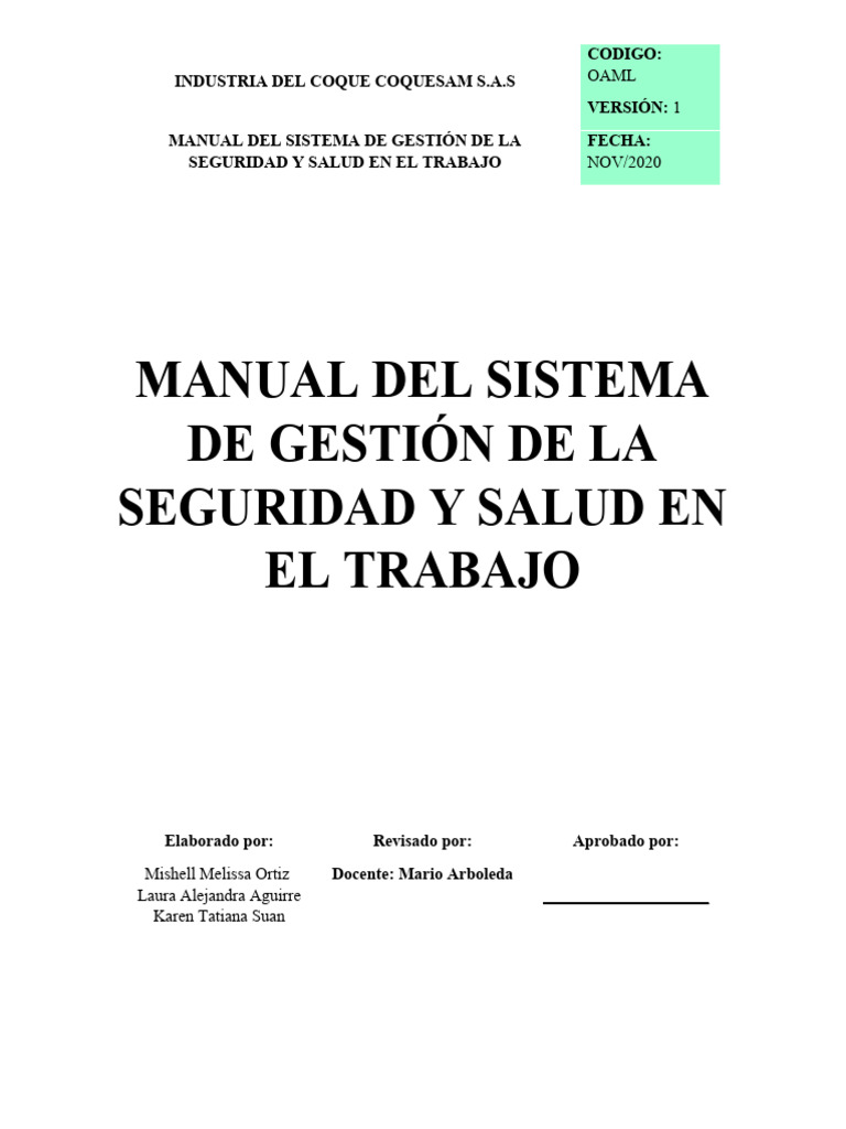 Manual Del Sistema de Gestión de La Seguridad y Salud en El Trabajo ) | PDF