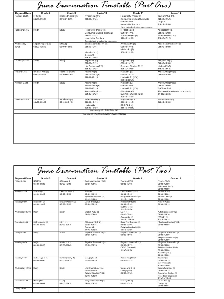 2024 June Exam Time Table | PDF