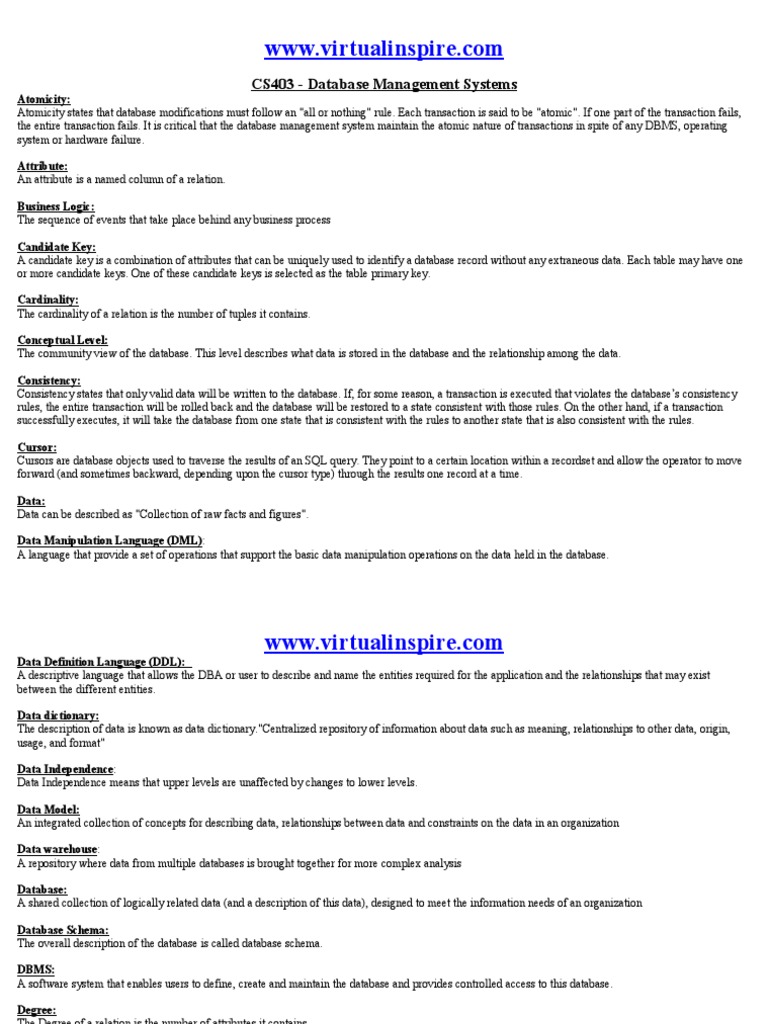 Cs403 Short Notes | PDF | Databases | Conceptual Model Cs403 Short Notes | PDF | Databases | Conceptual Model
