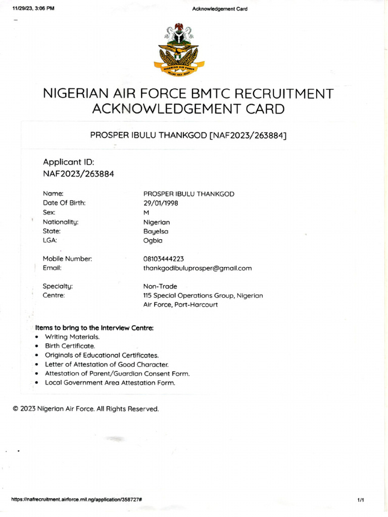 Prosper Ack Card. - 052153 | PDF