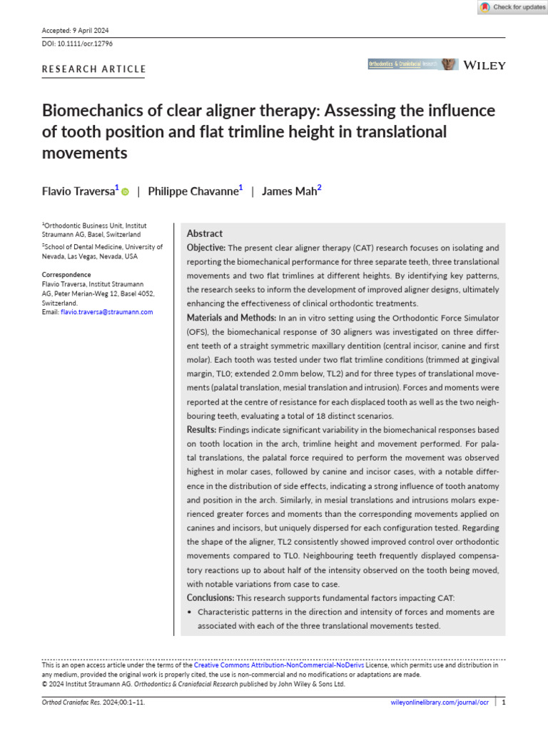 Biomechanics of Clear Aligner Therapy: Assessing The Influence of Tooth ...