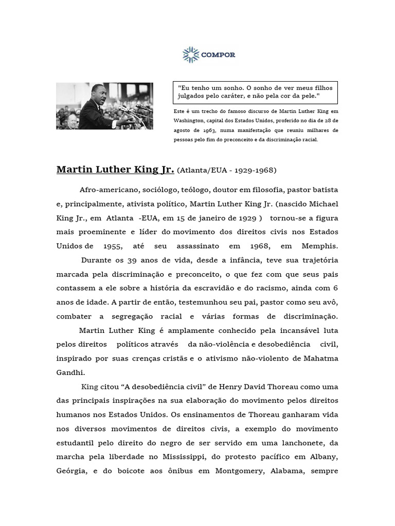 Legado de Martin Luther King Jr. | PDF | Martin Luther King Jr. | Não ...