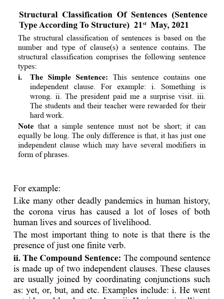 STRUCTURAL CLASSIFICATION OF SENTENCES (SENTENCE TYPE ACCORDING ...