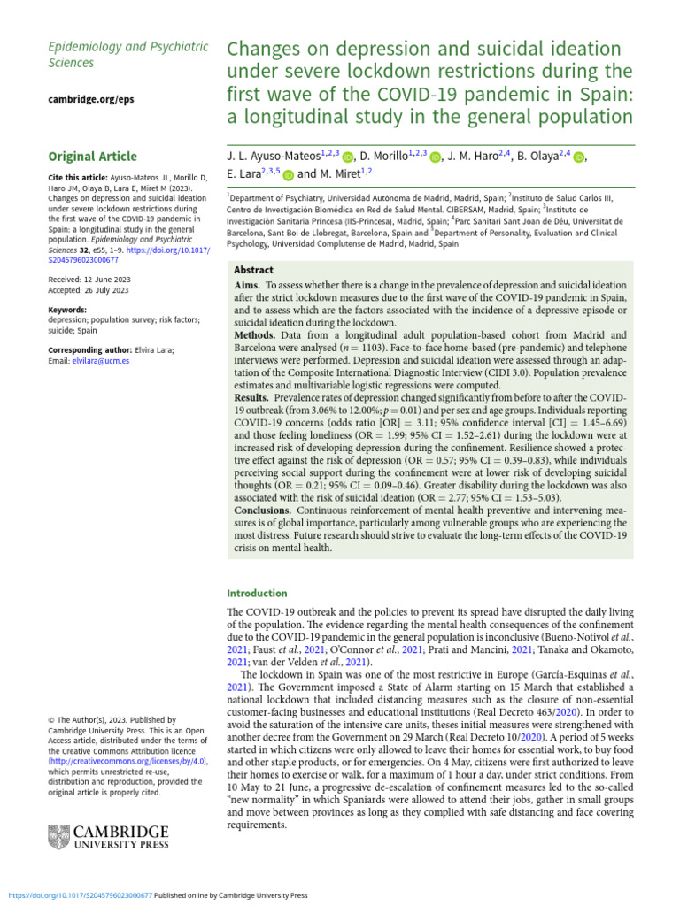 Changes On Depression and Suicidal Ideation Under Severe Lockdown ...