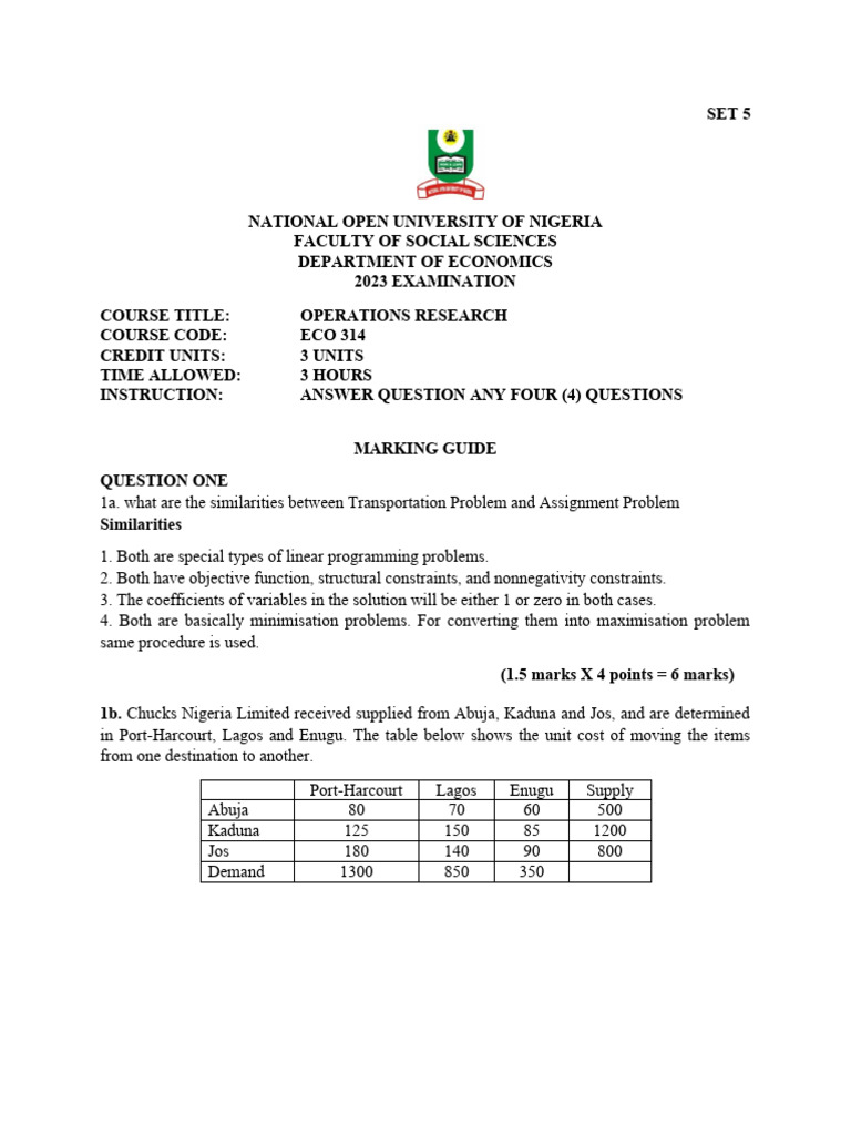 ECO314 Marking Guide Set 5 | PDF | Decision Making | Mathematical ...