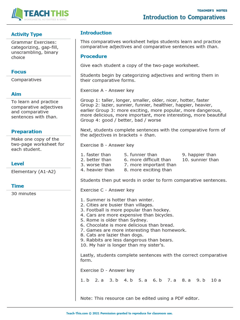 Introduction To Comparatives Pdf Linguistics