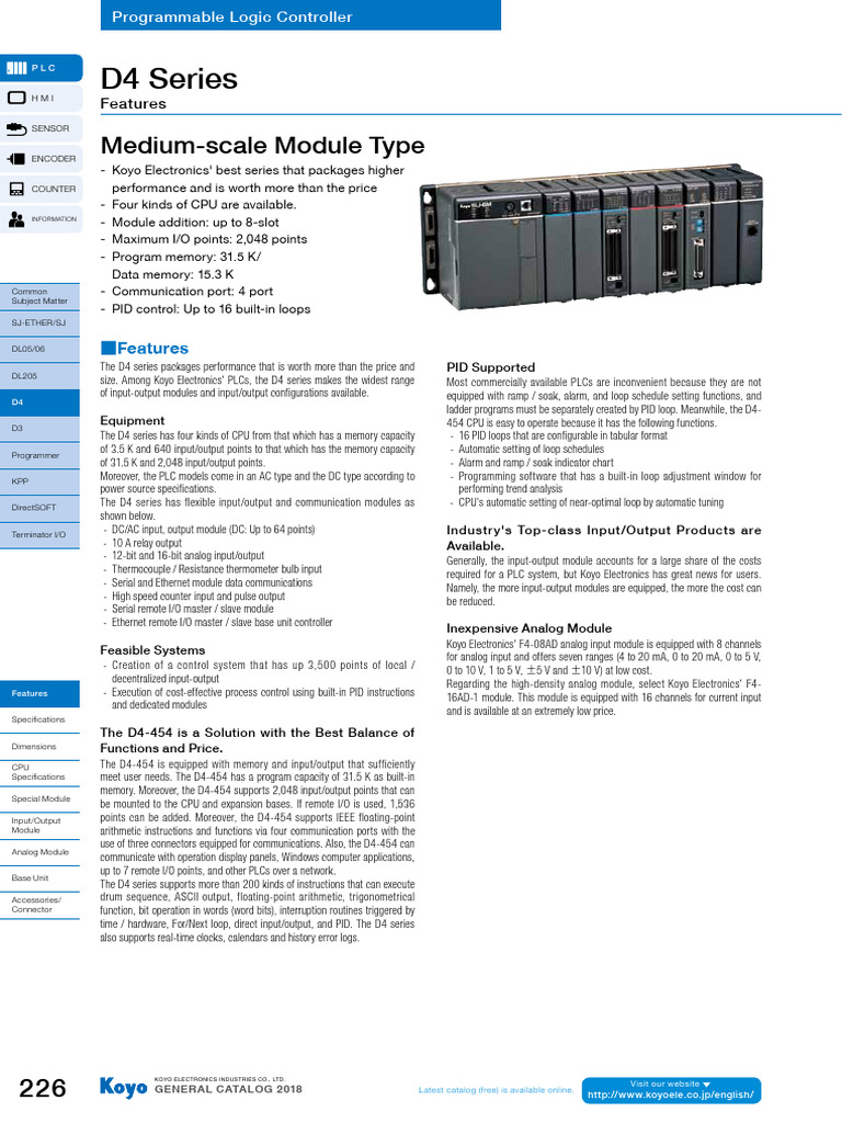 Koyo D4 Series PLC Catalog 2018 | PDF | Programmable Logic Controller | Input/Output