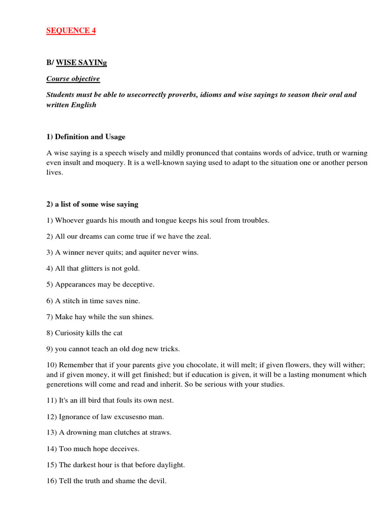 Wise Sayings and Idiomatic Expressions | PDF | Idiom