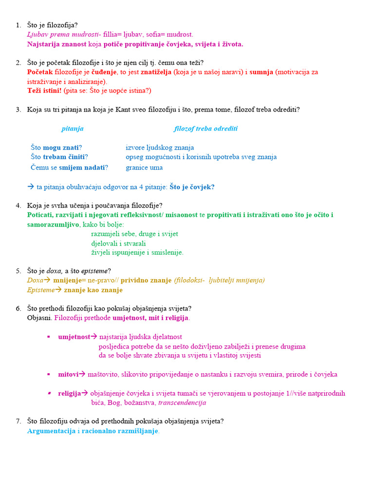 Pitanja I Odgovori - FIL | PDF