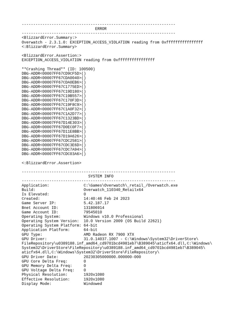 Overwatch 110340 Retailx64 enUS 100568 03-15-23 19.12.59 ErrorLog | PDF | Graphics Processing ...