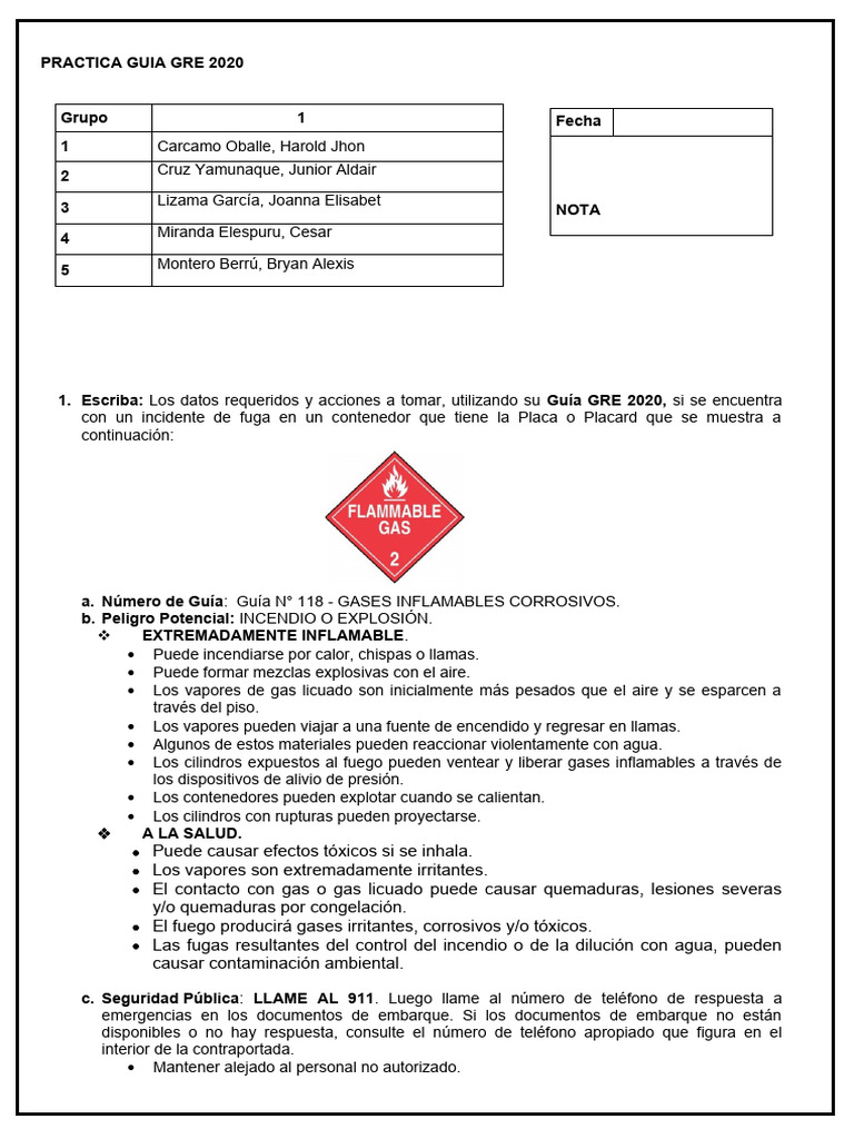 Practica GUIA GRE G1 | PDF | Hidrógeno | Agua