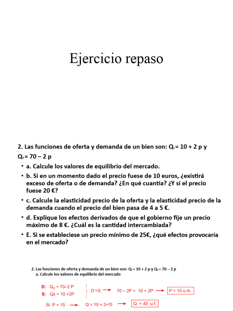 Ejercicio Repaso | PDF | Elasticidad (economía) | Oferta y demanda