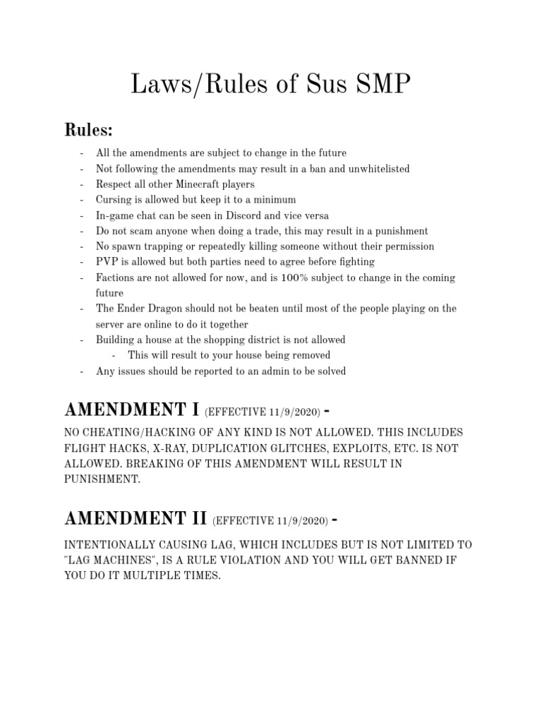 The Sus SMP Constitution | PDF | Minecraft