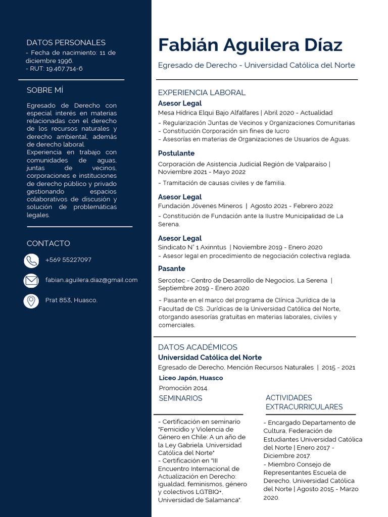 Currículum Corporativo Minimalista Azul Marino | PDF | Universidad ...