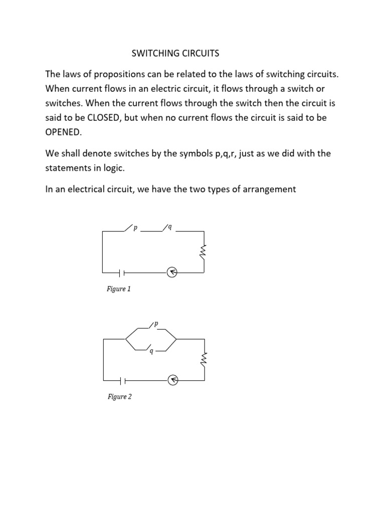 Switching Circuits Pdf Boolean Algebra Teaching Mathematics