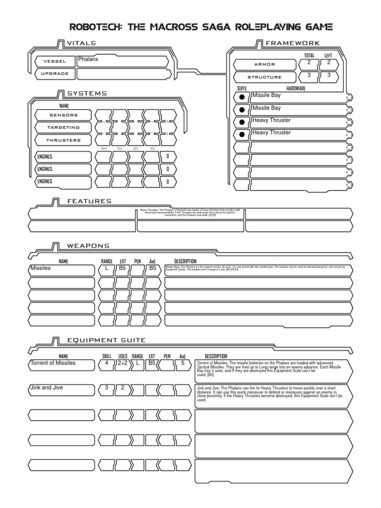 Robotech RPG Fillable Mecha Sheet B | PDF | Missile | Military