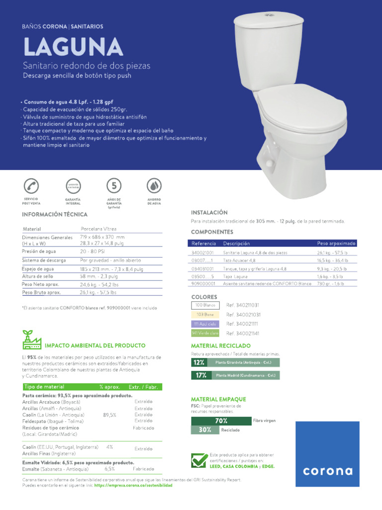Ficha Tecnica Laguna Blanco Sin Pedestal | PDF