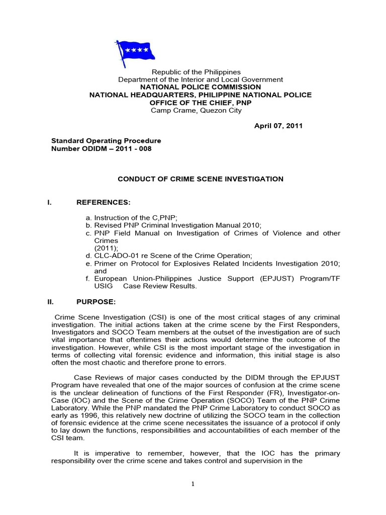 Sop On Conduct of Crime Scene Investigation | PDF | Crime Scene ...