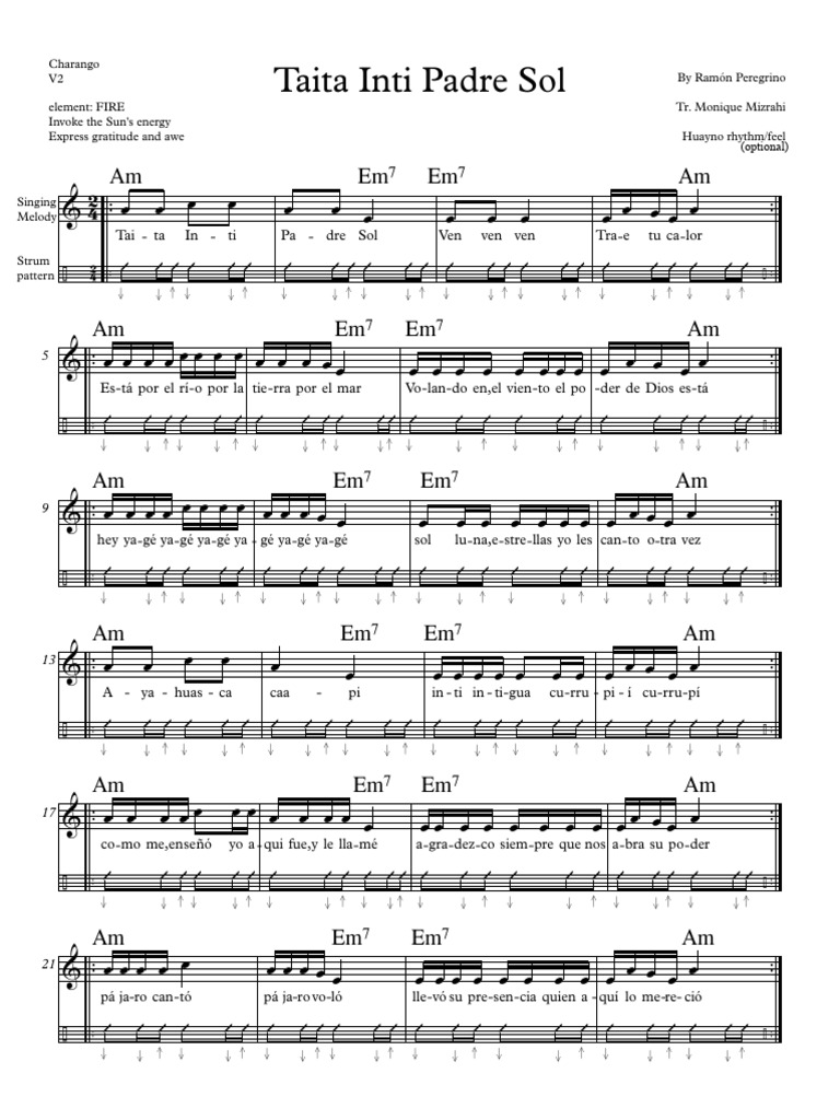 Taita Inti - Sheet Music and Strumming - V2 | PDF