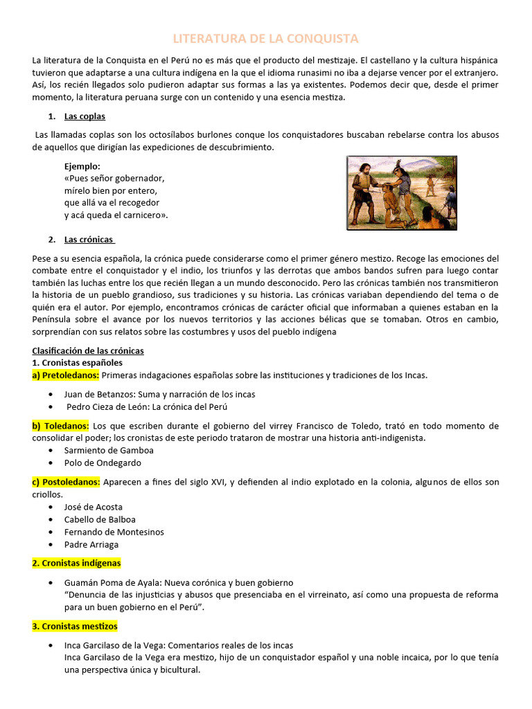 Literatura de La Conquista 2024 Doc | PDF | Imperio Inca | Perú