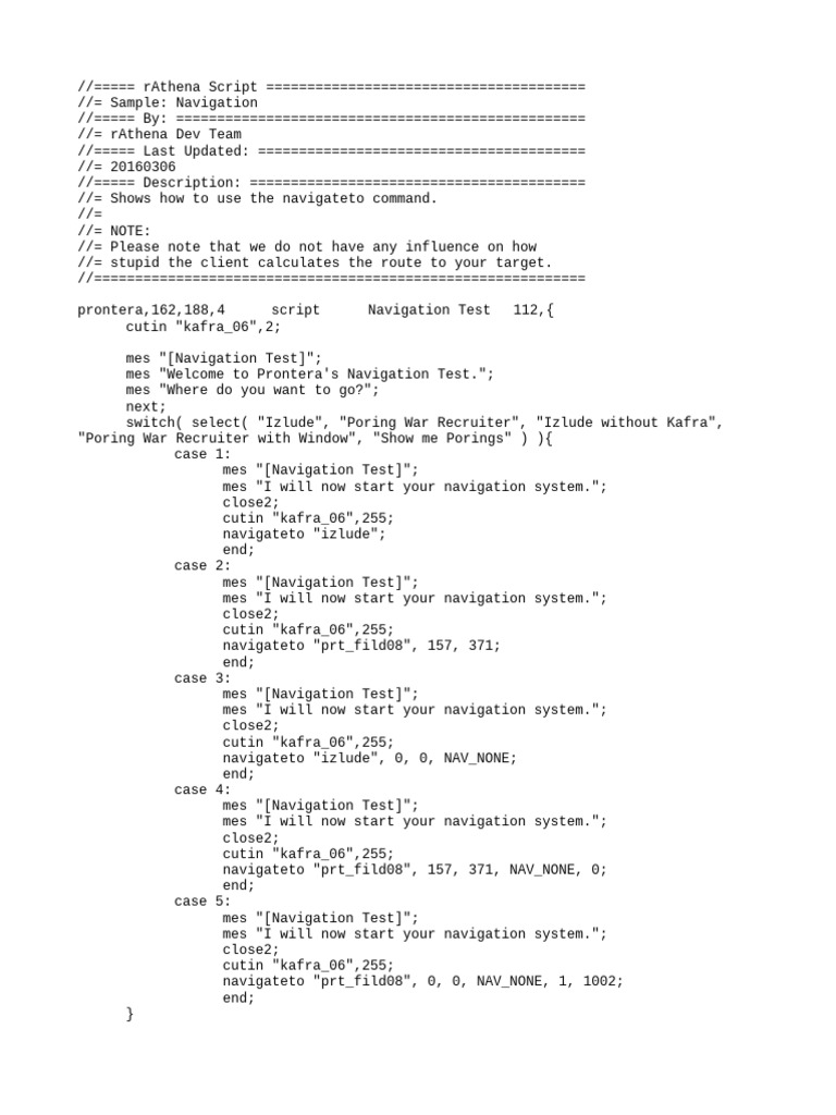 rAthena Navigation Command Example | PDF
