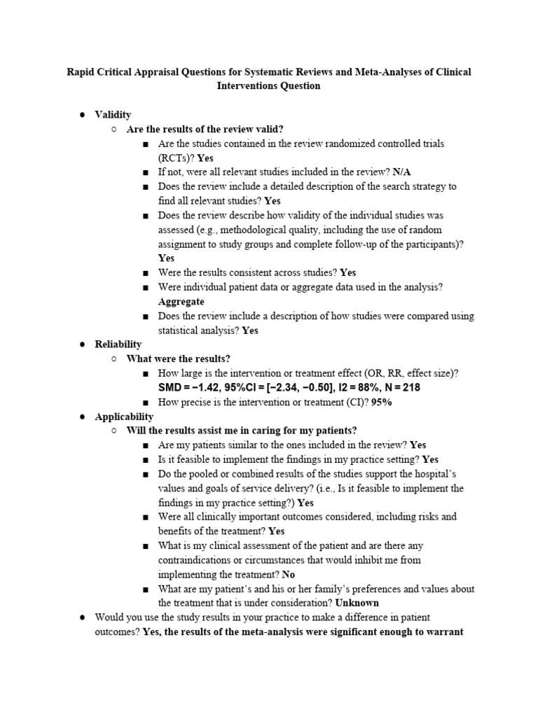 Rapid Clinical Appraisal Tool For Meta-Analyses | PDF | Meta Analysis ... Rapid Clinical Appraisal Tool For Meta-Analyses | PDF | Meta Analysis ...