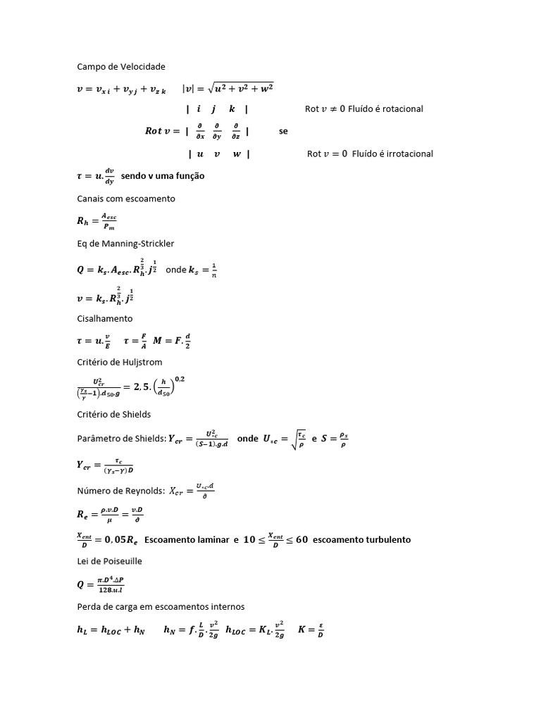 Formulario - Mecflu | Download grátis PDF | Dinâmica dos fluidos ...