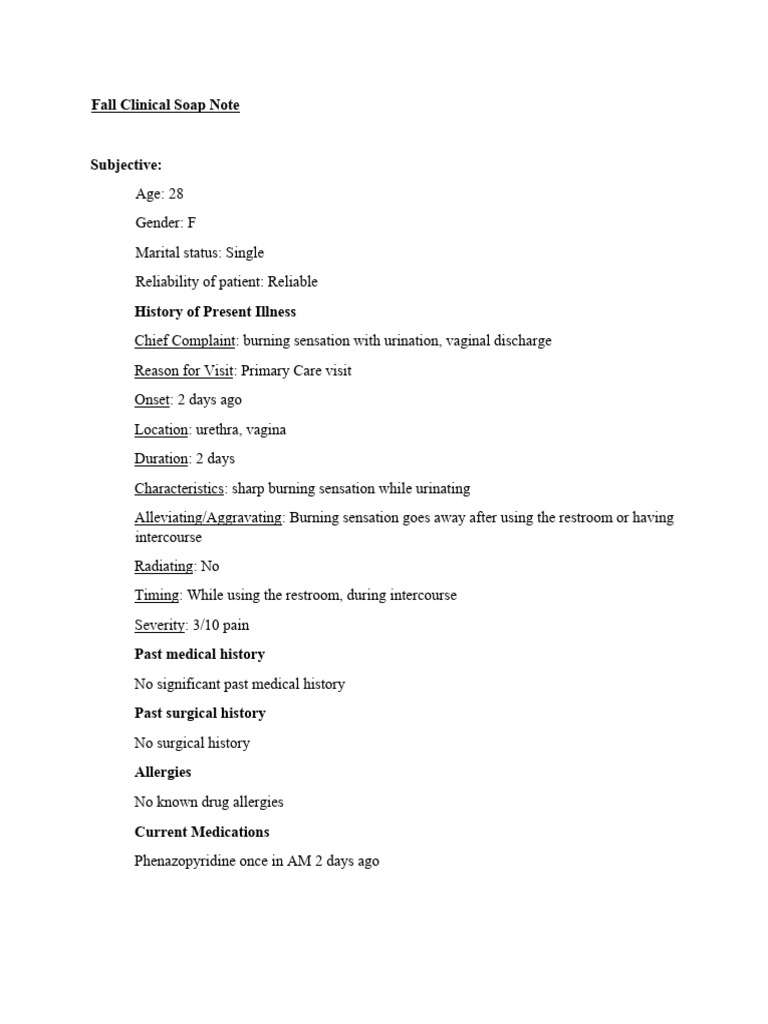 Spring 2024 Clinical Soap Note 03 | PDF | Vagina | Urinary Tract Infection