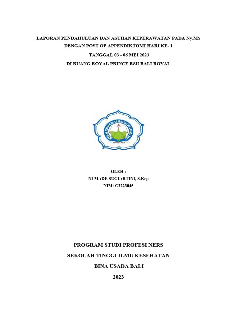 LP Dan Askep Apendisitis - PPKMB, Ni MD Sugiartini C2223045 | PDF