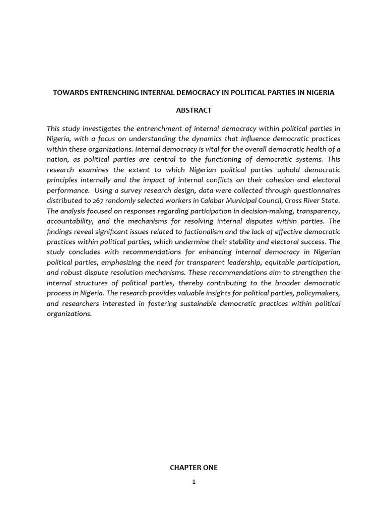 Towards Entrenching Internal Democracy in Political Parties in Nigeria ...