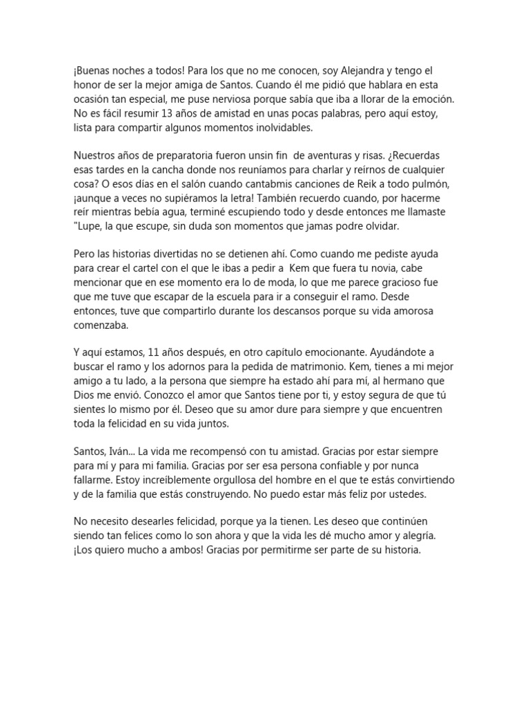 Discurso emotivo de amistad y amor | PDF