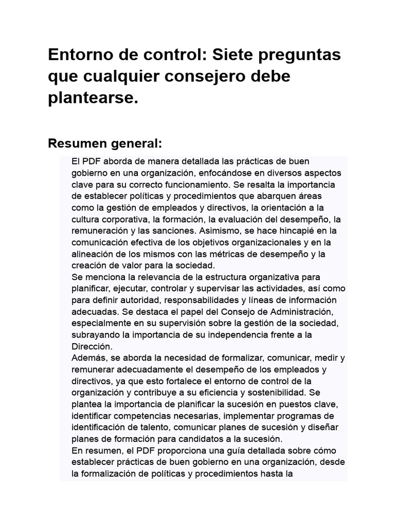 Entorno de Control- Siete Preguntas Que Cualquier Consejero Debe ...