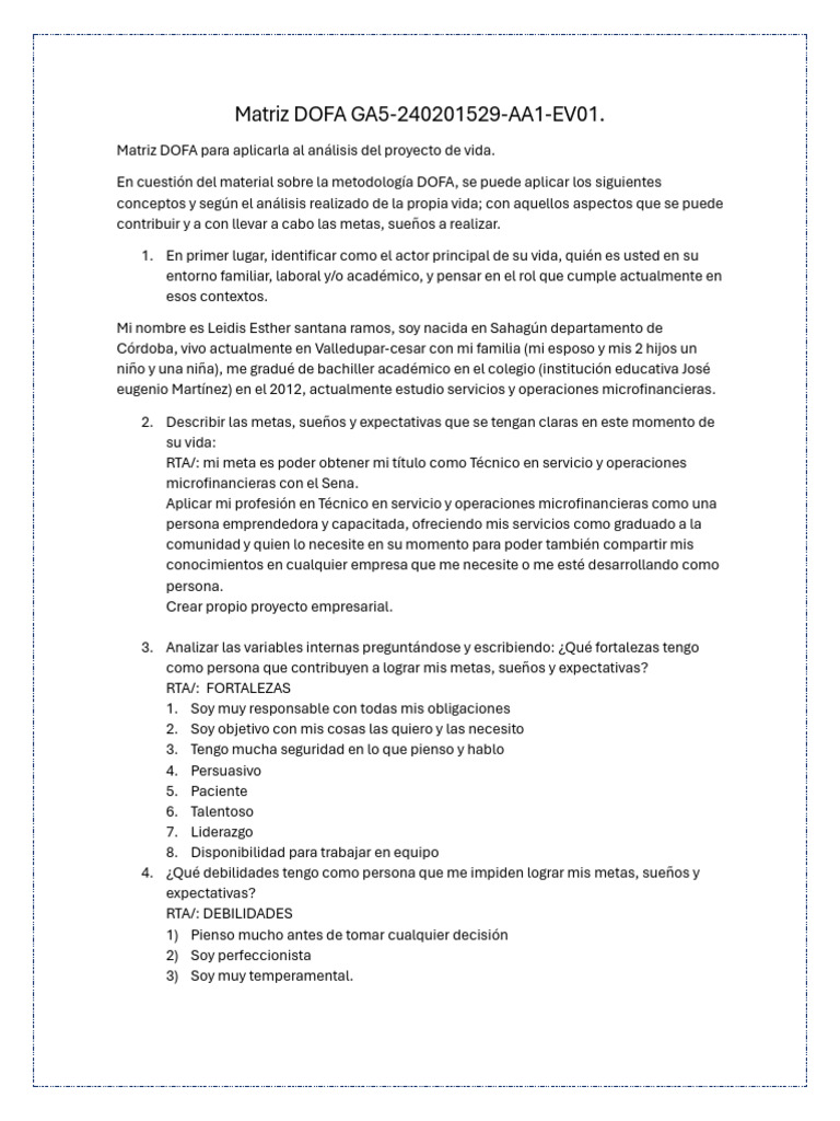 Análisis DOFA para Proyecto de Vida | PDF | Análisis FODA