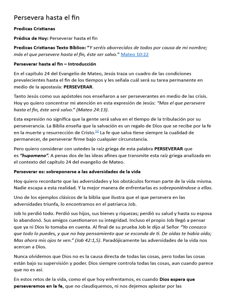 Persevera Hasta El Fin | PDF | Biblia | Jesús