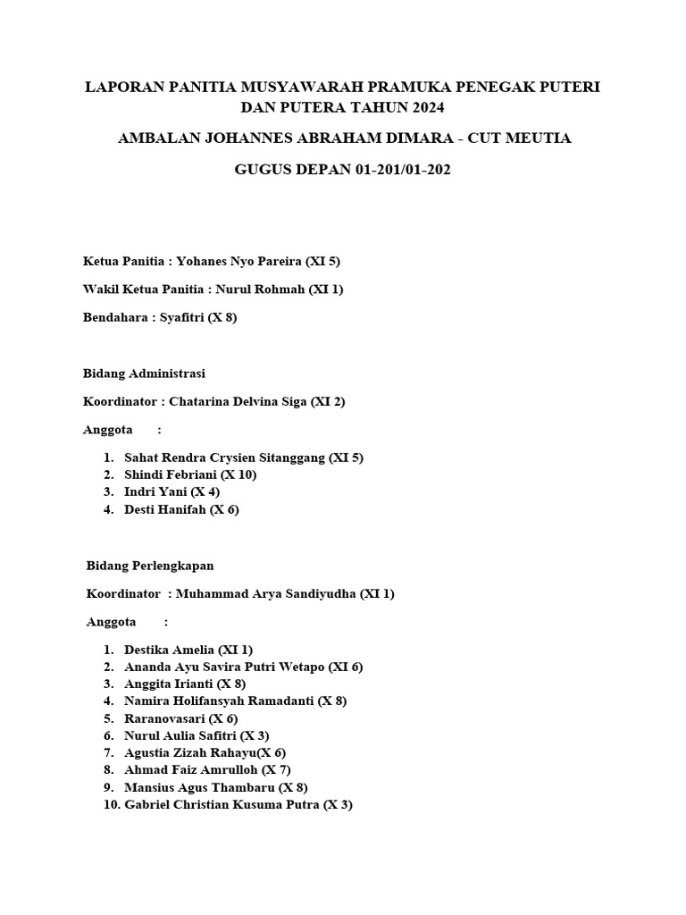 Laporan Ketua Panita Muspanitra | PDF