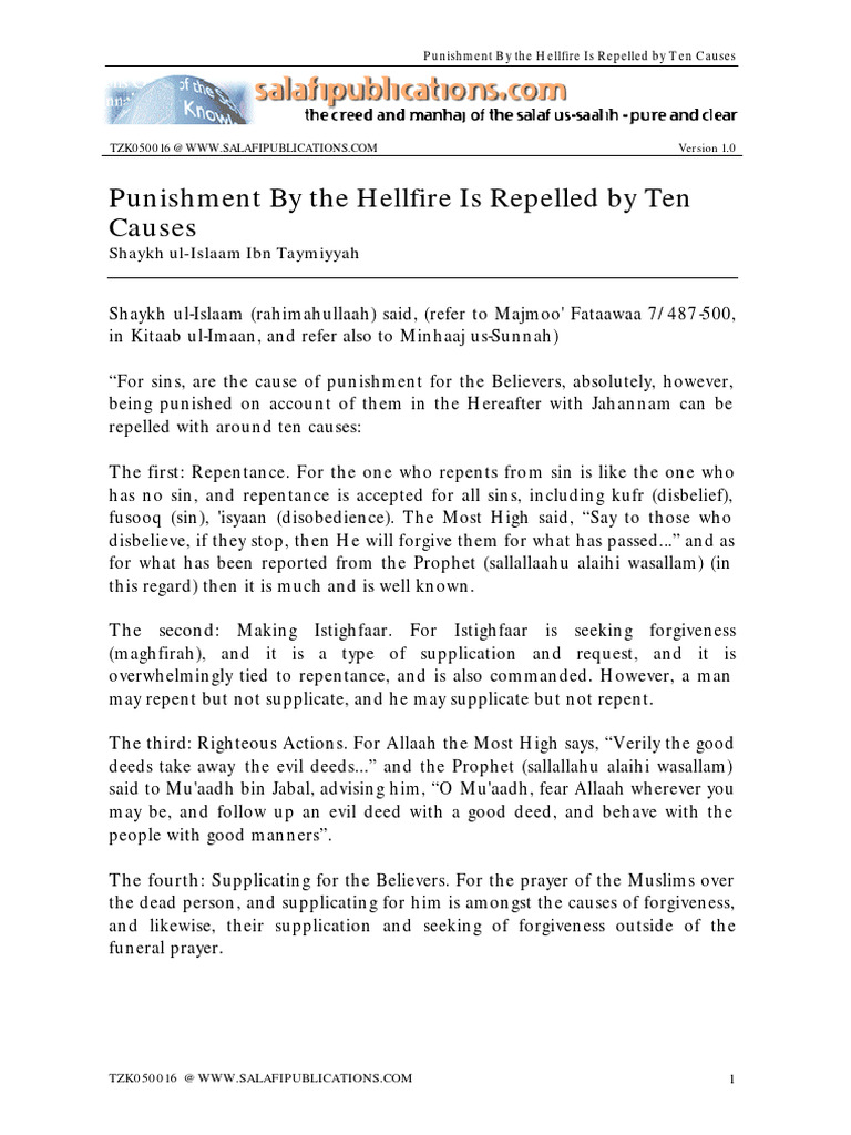 10 Things That Repel Hell Fire Punishment | PDF | Sin | Islamic Belief ...