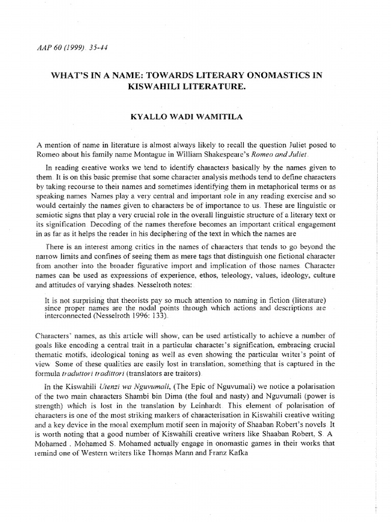 Whats in A Name Towards Literary Onomast | PDF | Narration | Plot ...
