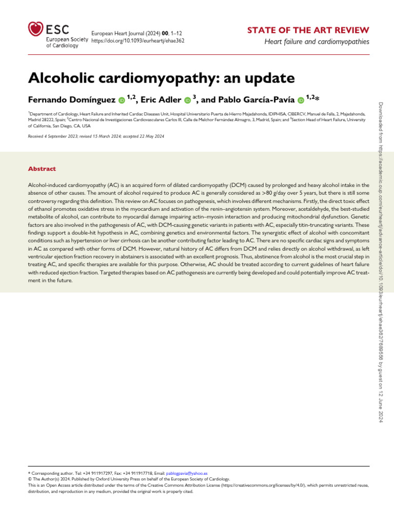 Alcoholic Cardiomyopathy An Update | PDF | Heart Failure | Ejection ...
