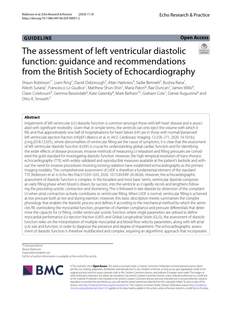 The Assessment of Left Ventricular Diastolic Function | PDF | Diastole | Ventricle (Heart)
