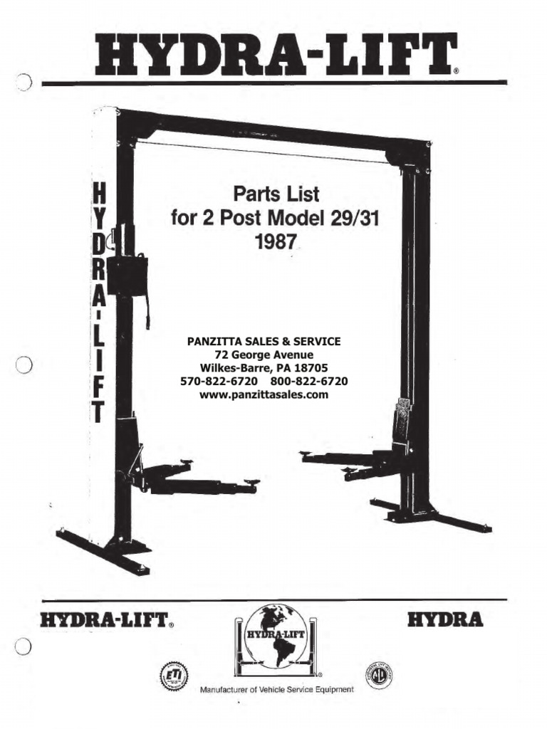 Hydraulic Parts List for Model 29/31 | PDF | Screw | Washer (Hardware)