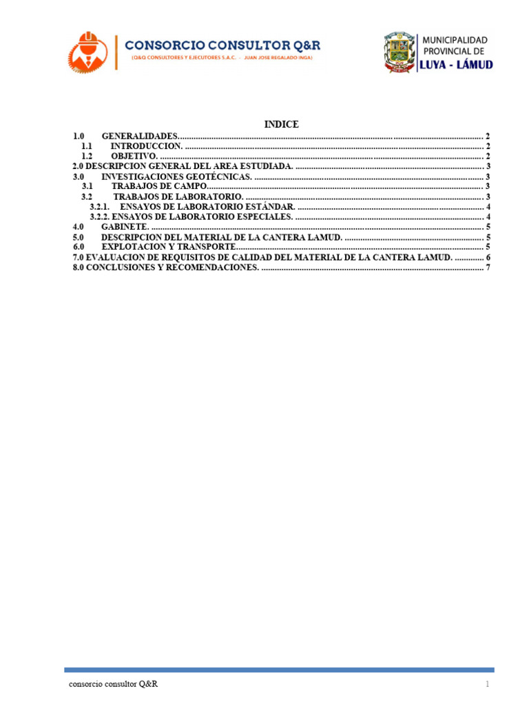 Informe CANTERA LAMUD 02+200 | PDF | Cantera | Laboratorios