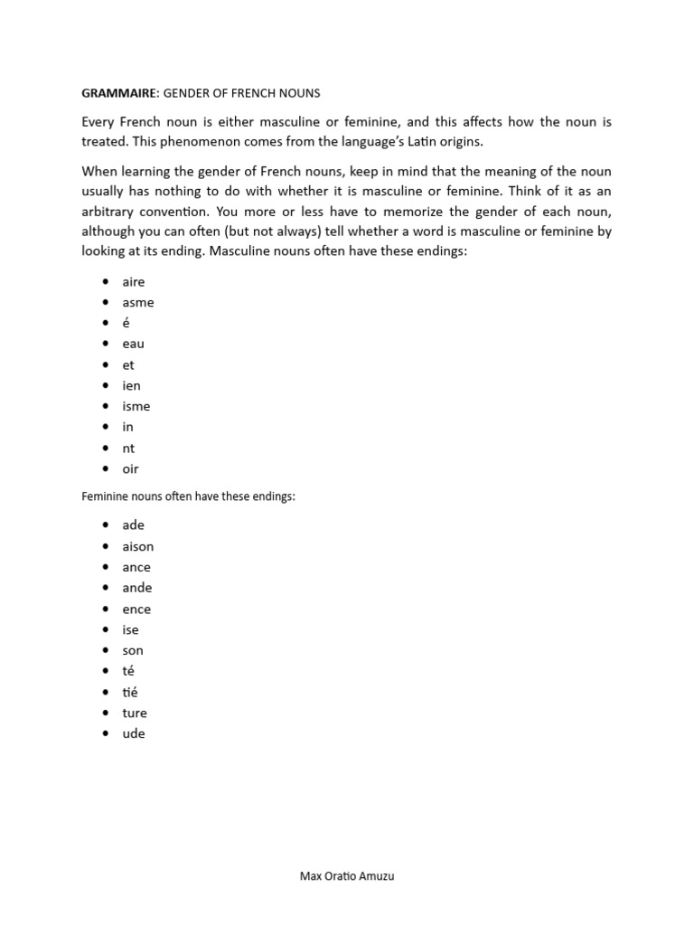 French Noun Gender and Articles Guide | PDF