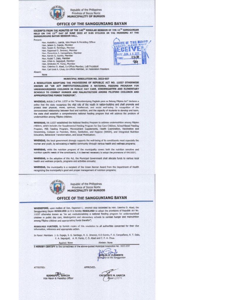 Municipal Resolution No. 2022-037 | PDF