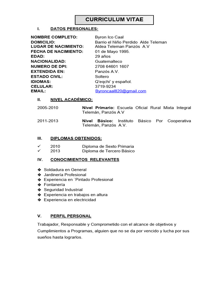 Curriculum - Byron Ico Caal | PDF